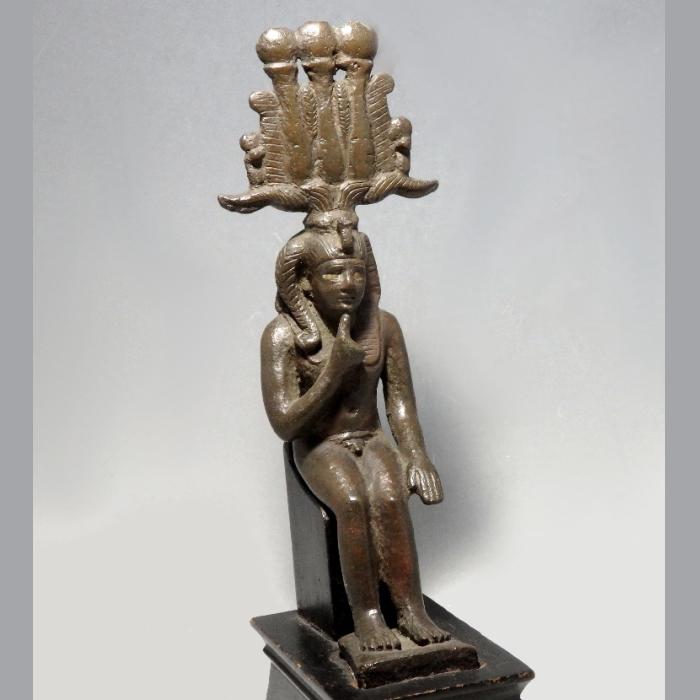 Egyptian Bronze Seated Figure of Harpocrates - Den of Antiquity