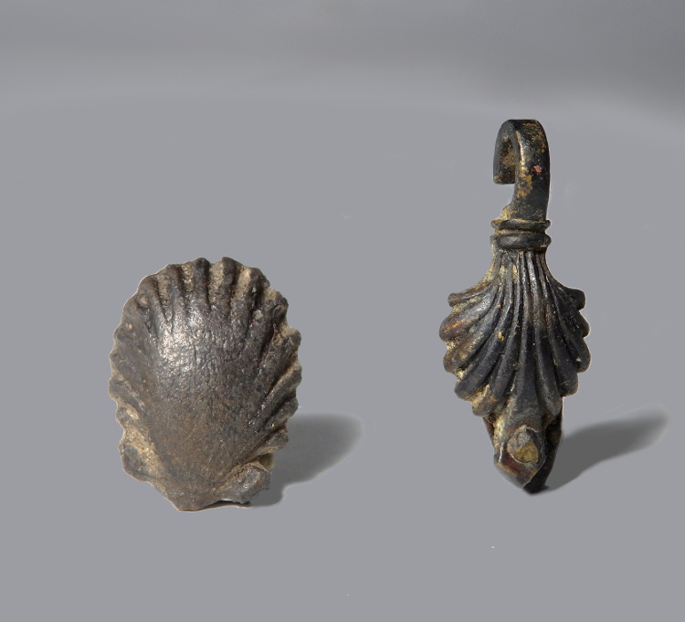 Medieval Miniature Bronze Scallop Shell Mounts - Den of Antiquity