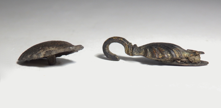 Medieval Miniature Bronze Scallop Shell Mounts - Den of Antiquity
